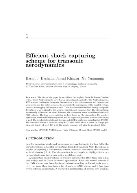 Pdf Efficient Shock Capturing Scheme For Transonic Aerodynamics
