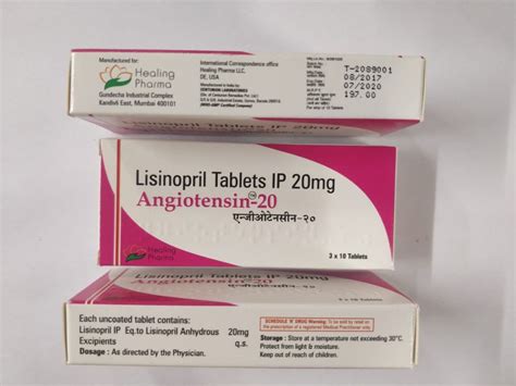 Healing Allopathic Lisinopril 20 Mg Tablet Grade Standard Medicine