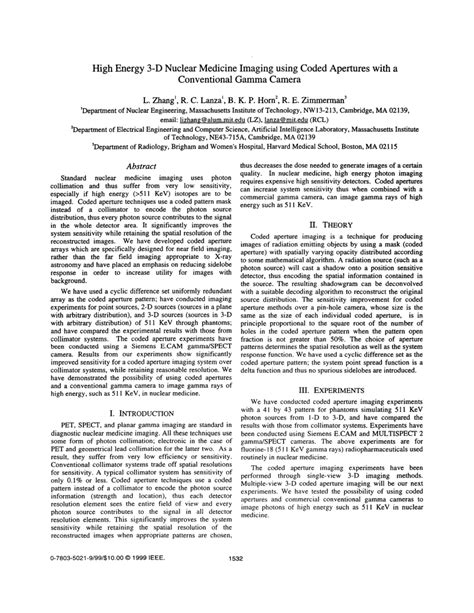 Pdf High Energy 3 D Nuclear Medicine Imaging Using Coded Apertures With A Conventional Gamma