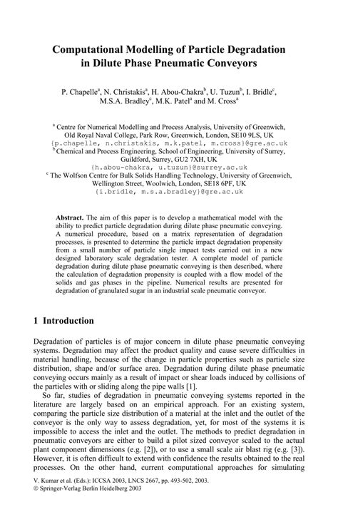 Pdf Computational Modelling Of Particle Degradation In Dilute Phase Pneumatic Conveyors