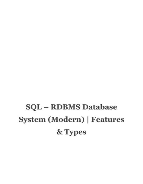 Sql Rdbms Database System Modern Features And Types Pdf
