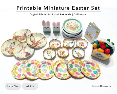 Miniature Printable Easter Set Dollhouse Printable Plates Bags And