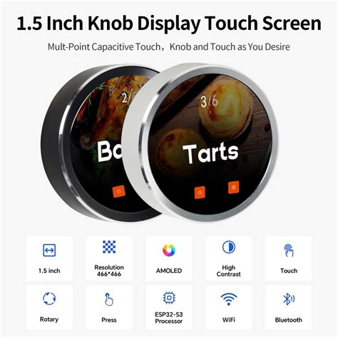 Esp32 15 Inch 466x466 Round Amoled Knob Display Touch Screen Arduino
