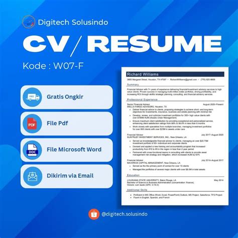 Jual Kode W07 CV ATS CV ATS Friendly Template CV CV Desain Jasa Bikin CV Kerja