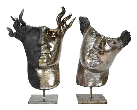 At Auction Pair Art Pottery Signed Medusa And Hermes Masks