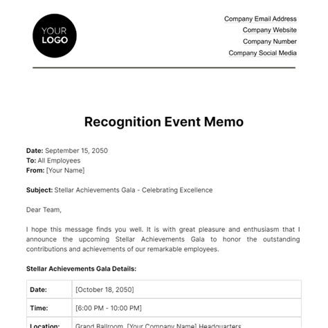 Free Recognition Event Memo Hr Template To Edit Online