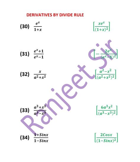 Derivative Class Xii Most Important Questions