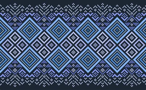 Geometric Ethnic Pattern Vector Embroidery Ikat Background Pixel Folk Boho Style Blue Pattern