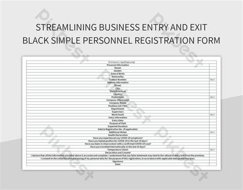 Streamlining Business Entry And Exit Black Simple Personnel Registration Form Excel Template