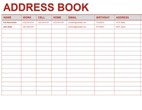 Address And Phone List Microsoft Create Address Book Template Book Template Address Book