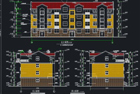 一梯两户三单元4层砖混单元式住宅楼建施工图autocad 2000模型图纸下载 懒石网