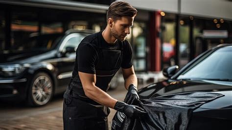 Premium AI Image Cropped View Of Man Cleaning Grey Car Mirror With