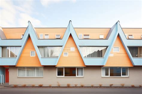 Angular Modern Facade Of A Residential Building With Irregular Windows Stock Illustration