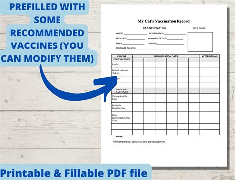 Cat Vaccination Record Cat Health Record Cat Shot Record Pet Health