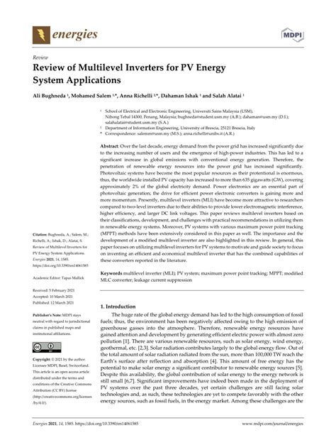 Pdf Review Of Multilevel Inverters For Pv Energy System Applications