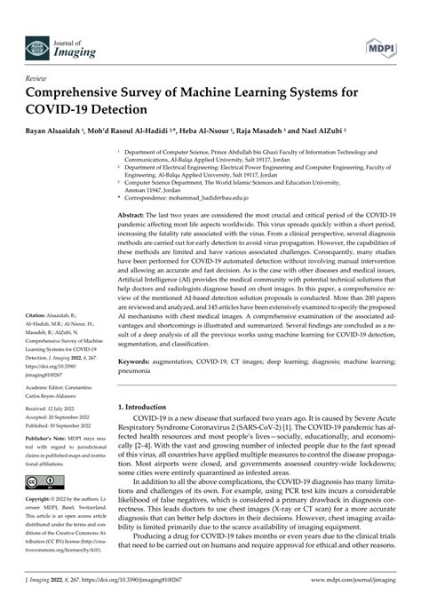 PDF Comprehensive Survey Of Machine Learning Systems For COVID Detection