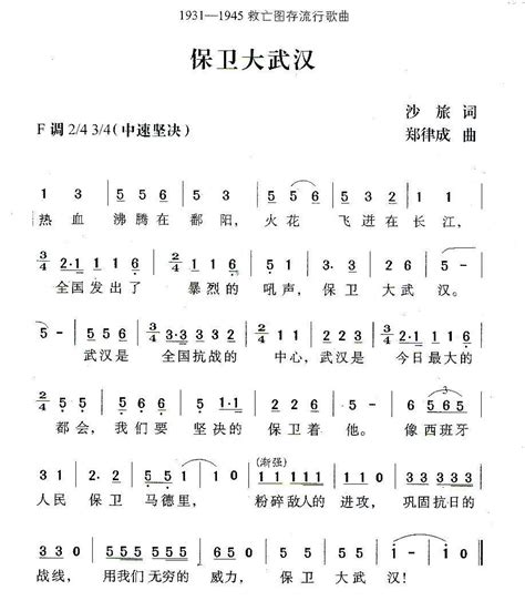 保卫大武汉 歌谱 简谱