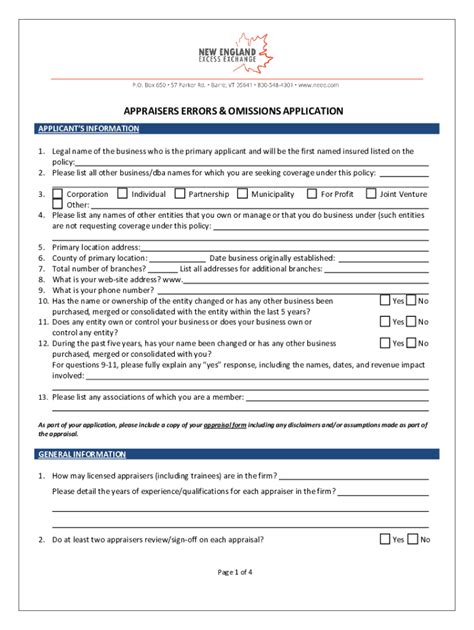 Fillable Online Appraisers Errors And Omissions Application Fax Email Print Pdffiller