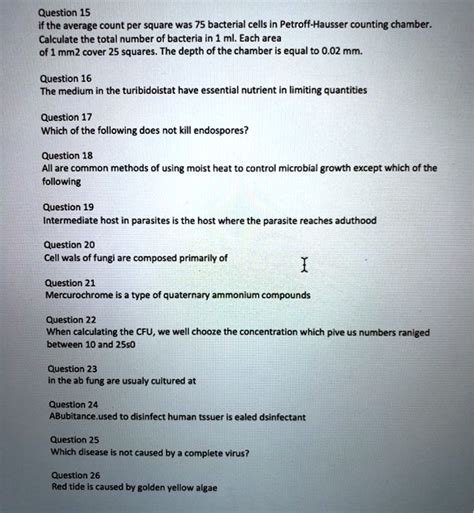 Question If The Average Count Per Square Was Bacterial Cells In Petroff Hausser Counting
