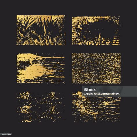 거친 골드 Grunge 텍스처의 집합입니다 골든 호 일 배경입니다 더러운 직사각형 잉크 찢어진된 상자입니다 벡터는 일러스트 레이 션 고립 가장자리에 대한 스톡 벡터 아트 및