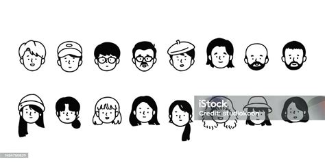 개요 아바타 프로필 세트 사무원 손으로 그린 아이콘 스타일 플랫 라인 벡터 경영자에 대한 스톡 벡터 아트 및 기타 이미지