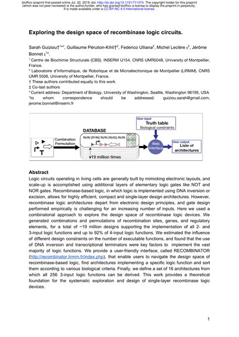 Pdf Exploring The Design Space Of Recombinase Logic Circuits