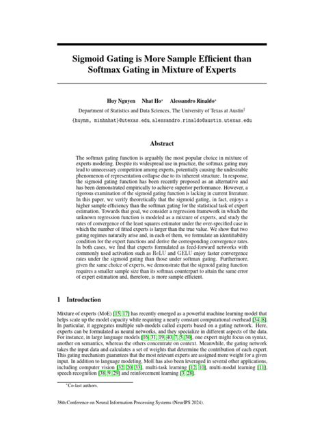 2024 Sigmoid Gating Is More Sample Efficient Than Softmax Gating In