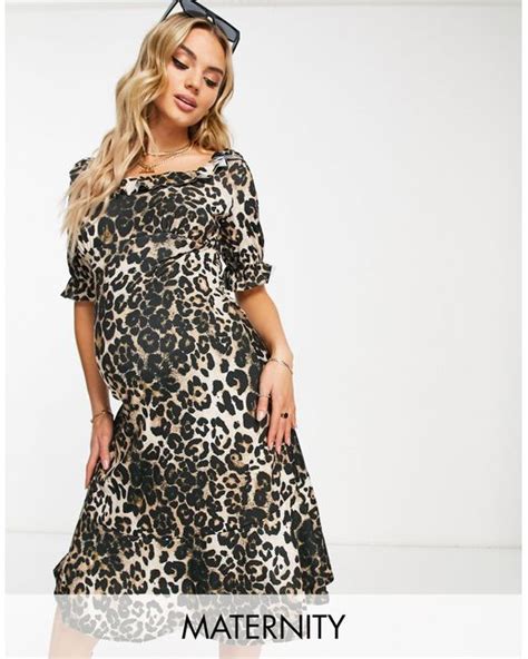 River Island Leopard Print Smock Midi Dress In Brown Lyst