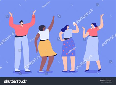 Group Male Female Cartoon Characters Having Stock Vector Royalty Free