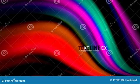 Fluid Rainbow Colors On Black Background Vector Wave Lines And Swirls