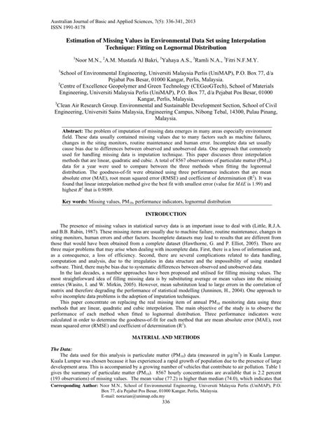 Pdf Estimation Of Missing Values In Environmental Data Set Using
