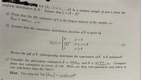 Solved Uniform Distribution 0θ Xii1dotsn ﻿be A