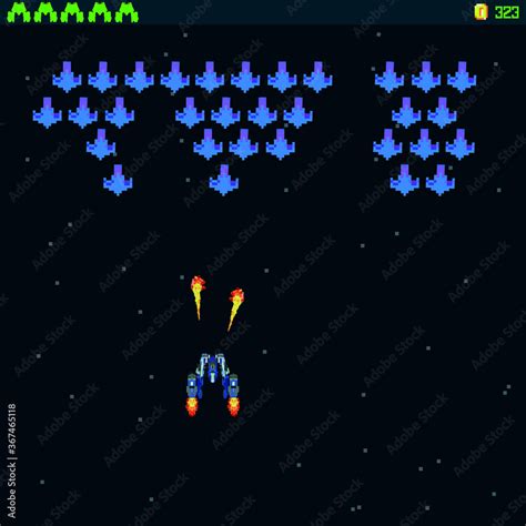Vecteur Stock Arcade Retro Video Game 8 Bit Arcade Warships Shooting