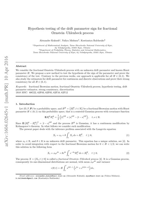 Pdf Hypothesis Testing Of The Drift Parameter Sign For Fractional