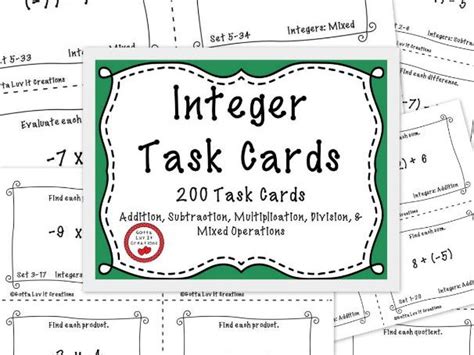 Integer Operations 200 Task Cards Teaching Resources