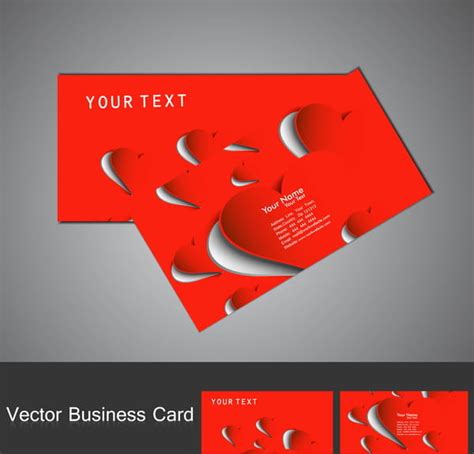 환상적인 발렌타인 레드 화려한 심장 명함 세트 Ai Eps Uidownload