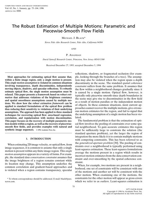 Pdf The Robust Estimation Of Multiple Motions Parametric And Piecewise Smooth Flow Fields