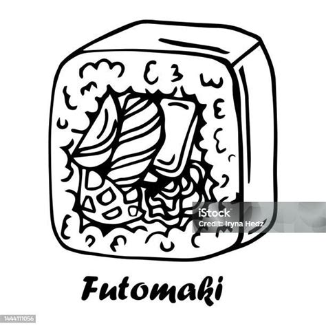 흰색 바탕에 연어 고기 땀 고추 쌀 캐비아 아보카도 오이가 들어있는 후토 마키 스시 롤 일본 요리 전통 음식 아이콘입니다 0명에 대한 스톡 벡터 아트 및 기타 이미지