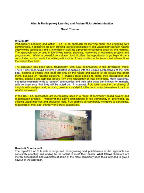 What Is Participatory Learning And Action Pla An Introduction Pdf Community Learning