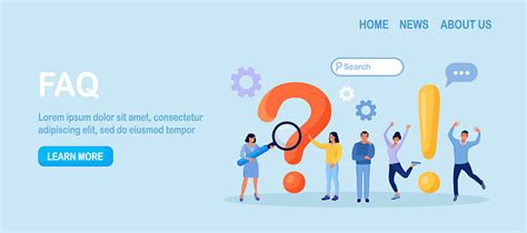 자주 묻는 질문 느낌표와 물음표 근처에 서 있는 사업가들 고객은 질문하고 검색하고 답변을받습니다 도움말 정보 지침 온라인 지원 센터 연구에 대한 스톡 벡터 아트 및 기타