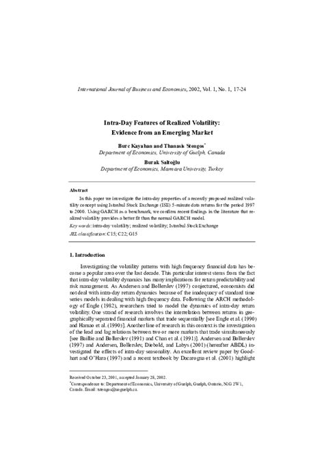 Pdf Intraday Features Of Realized Volatility Evidence From An