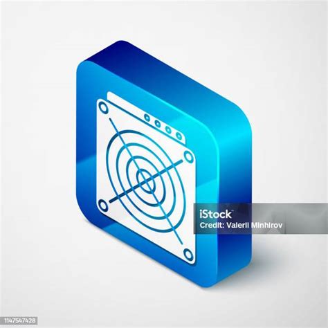 아이소메트릭 Asic 광부 아이콘 흰색 배경에 고립입니다 암호 화폐 채굴 장비 및 하드웨어 애플리케이션별 집적 회로 파란색