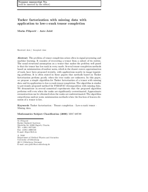 Pdf Efficient Tucker Factorization For Tensor Completion