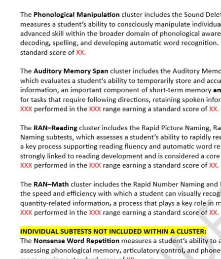 Comprehensive Wj V Tests Of Cognitive Abilities Report Template Tpt