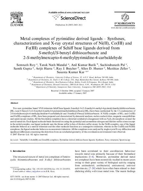 Pdf Metal Complexes Of Pyrimidine Derived Ligands Syntheses