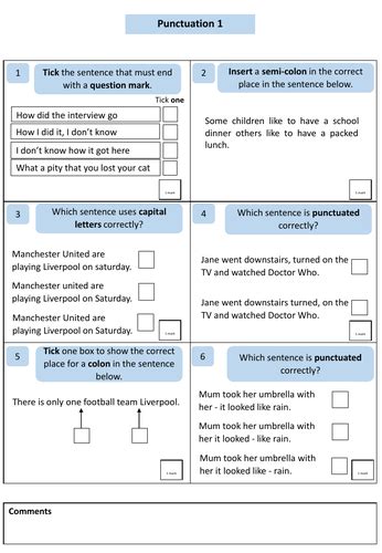 Sats Style Punctuation Questions Teaching Resources