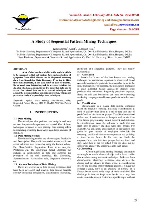 Pdf A Study Of Sequential Pattern Mining Techniques