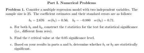 Solved Problem 1 Consider A Multiple Regression Model With