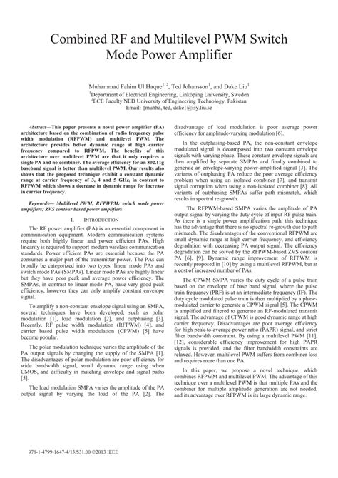 Pdf Combined Rf And Multilevel Pwm Switch Mode Power Amplifier