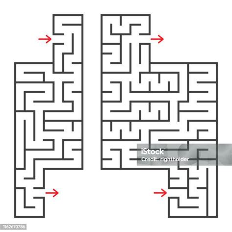 입구와 출구가있는 두 개의 직사각형 미로 세트입니다 흰색 배경에 격리 된 간단한 평면 벡터 그림입니다 이미지에 대한 장소 개념에